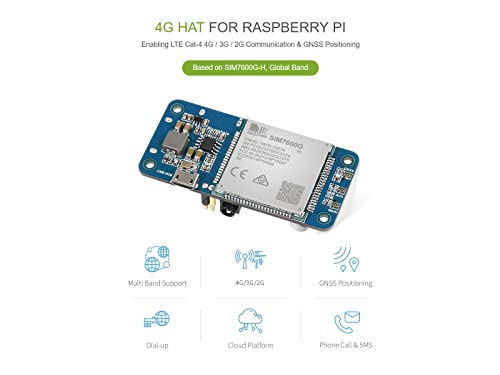 Waveshare SIM7600G-H 4G HAT (B) for Raspberry Pi Supports LTE Cat-4 4G/3G/2G GNSS Positioning Global Band