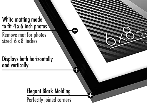 Americanflat 6x8 Picture Frame in Black - Set of 2 - Thin Border 4x6 Frame with Mat and 6x8 Frame Without Mat - Horizontal and Vertical Formats for Wall and Tabletop