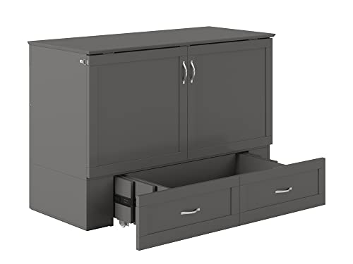 AFI, Hamilton Murphy Bed Chest with 6 inch Memory Foam Folding Mattress, Built-in Charging Station and Storage Drawer, Full, Grey