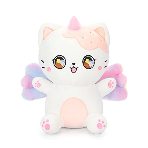 AIXINI Cute Caticorn Plush Stuffed Unicorn Cat Animal Plushie 10" Soft Toy with Rainbow Wings for Girls