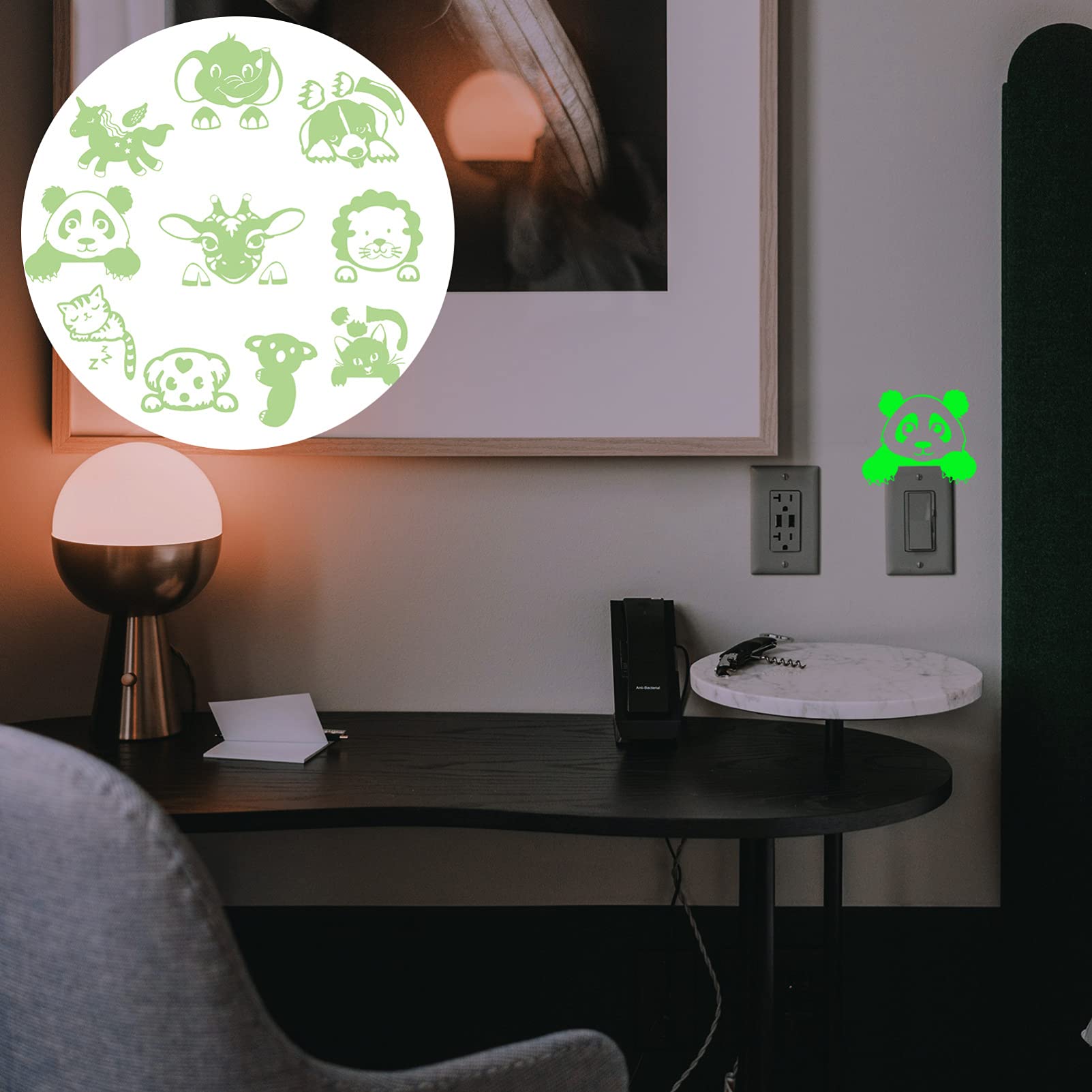Amosfun 10pcs Luminous Light Switch Decals Glow in The Dark Cartoon Animal Wall Switch Sticker Light Switch Decor Wall Art Mural Paster for Nursery Decor Green Random Style