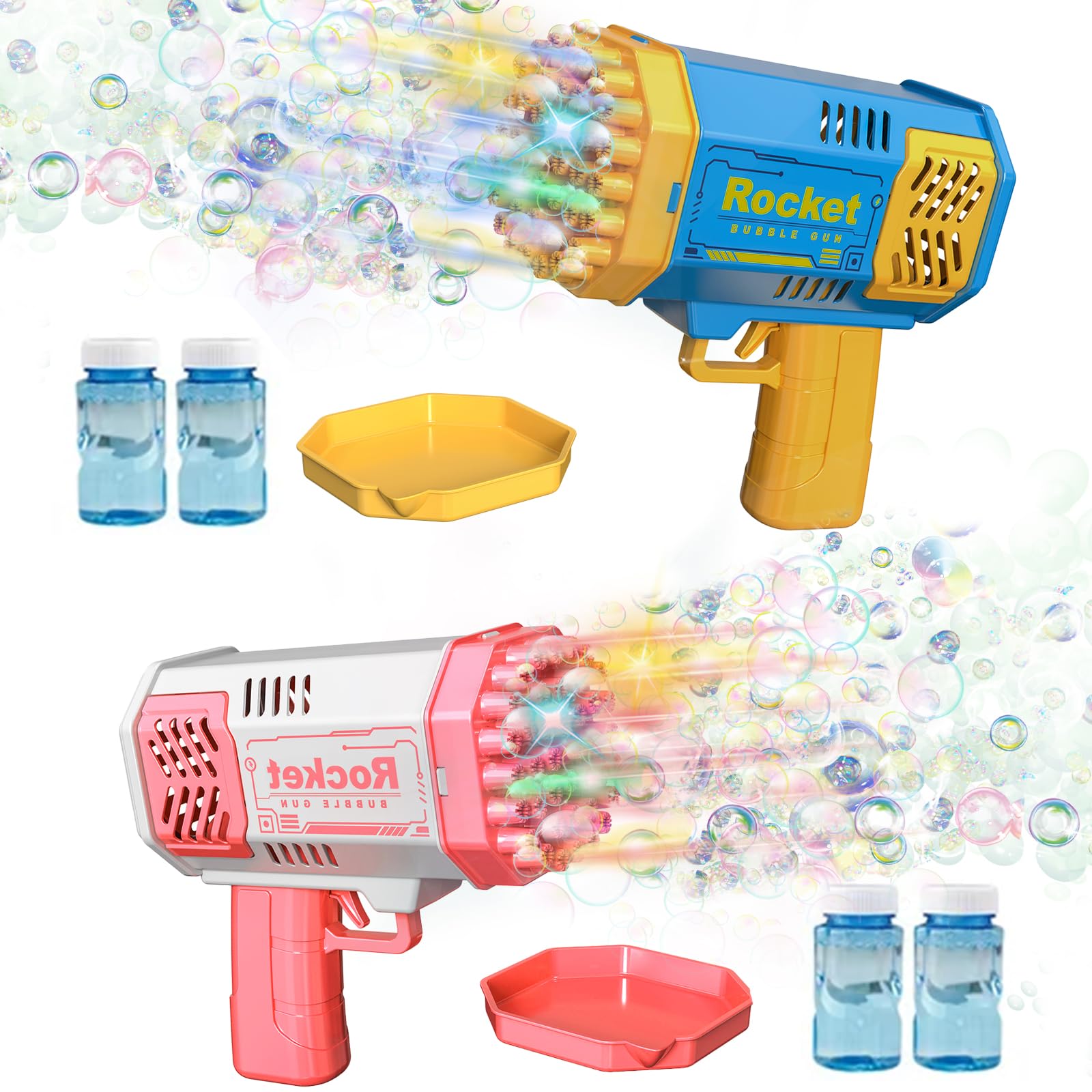 2 Packs Mini Bubble Gun for Kids Toddlers Automatic 40 Holes Bubble Blaster Gun Machine with Bubble Solution