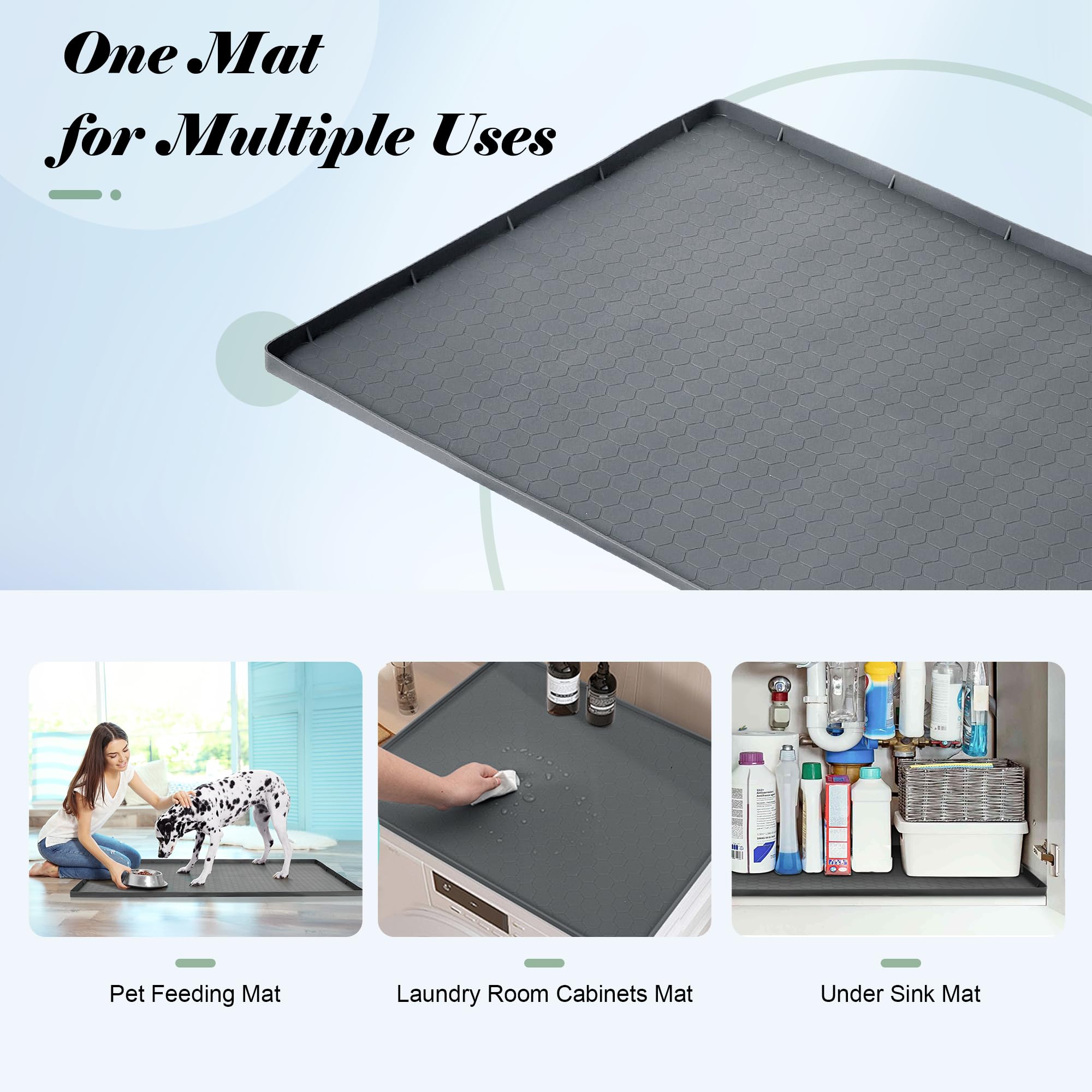 25β x 19β Waterproof Under Sink Mat for Bathroom/Kitchen - Silicone Cabinet Liner Shelf Protector Organizer,Leaks Flexible Drip Tray- Holds 3.5 Gallons - Dark Gray