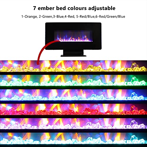 36 Inch Curved Front Electric Fireplace, Freestanding or Wall Mounted Electric Fireplace with Adjustable Flame Color & Remote Control for Apartment/Office/Bedroom, Black