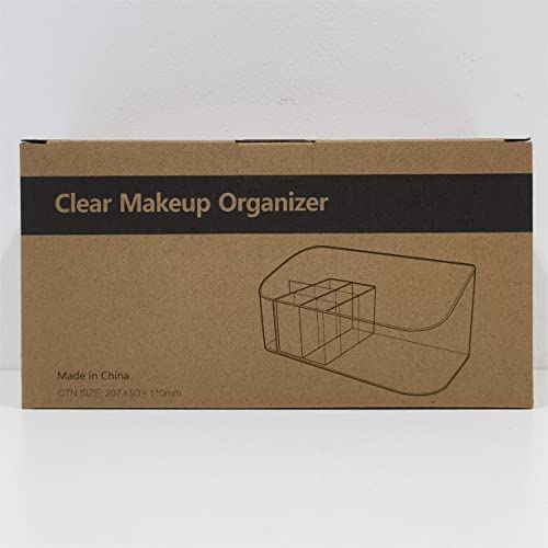 YOHOM Small Clear Makeup Organizer Tray Vanity Cosmetic Brush Holder Storage Box 9-Compartments Countertop Lipstick collection Display Case with 2 Dividers Plastic
