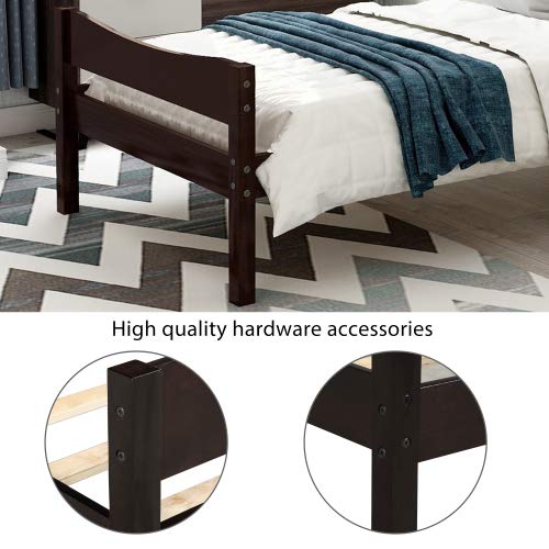 Anwickmak Twin Bed Frames with Headboard and Footboard, Wood Platform Kids Twin Bed, Single Bed Frame with Slat Supports, No Box Spring Needed (Espresso)