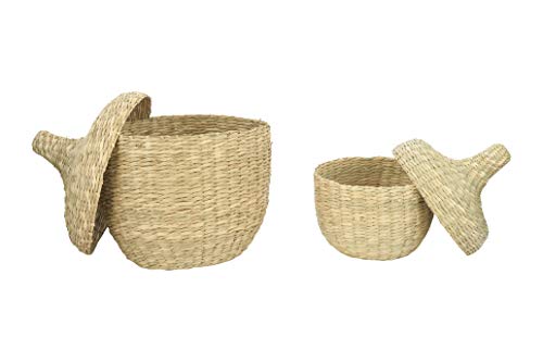Creative Co-Op Handwoven Seagrass Lids (Set of 2 Sizes) Baskets, Beige