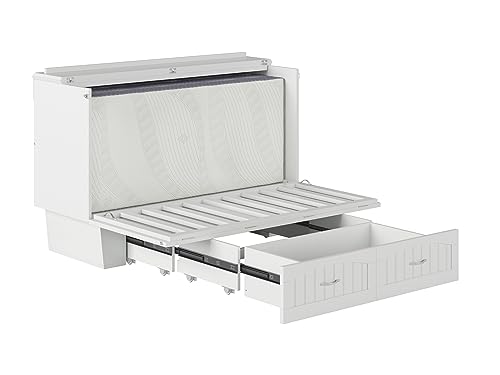 AFI, Sydney Modern Coastal Queen Solid Wood Murphy Bed Chest with Mattress in White