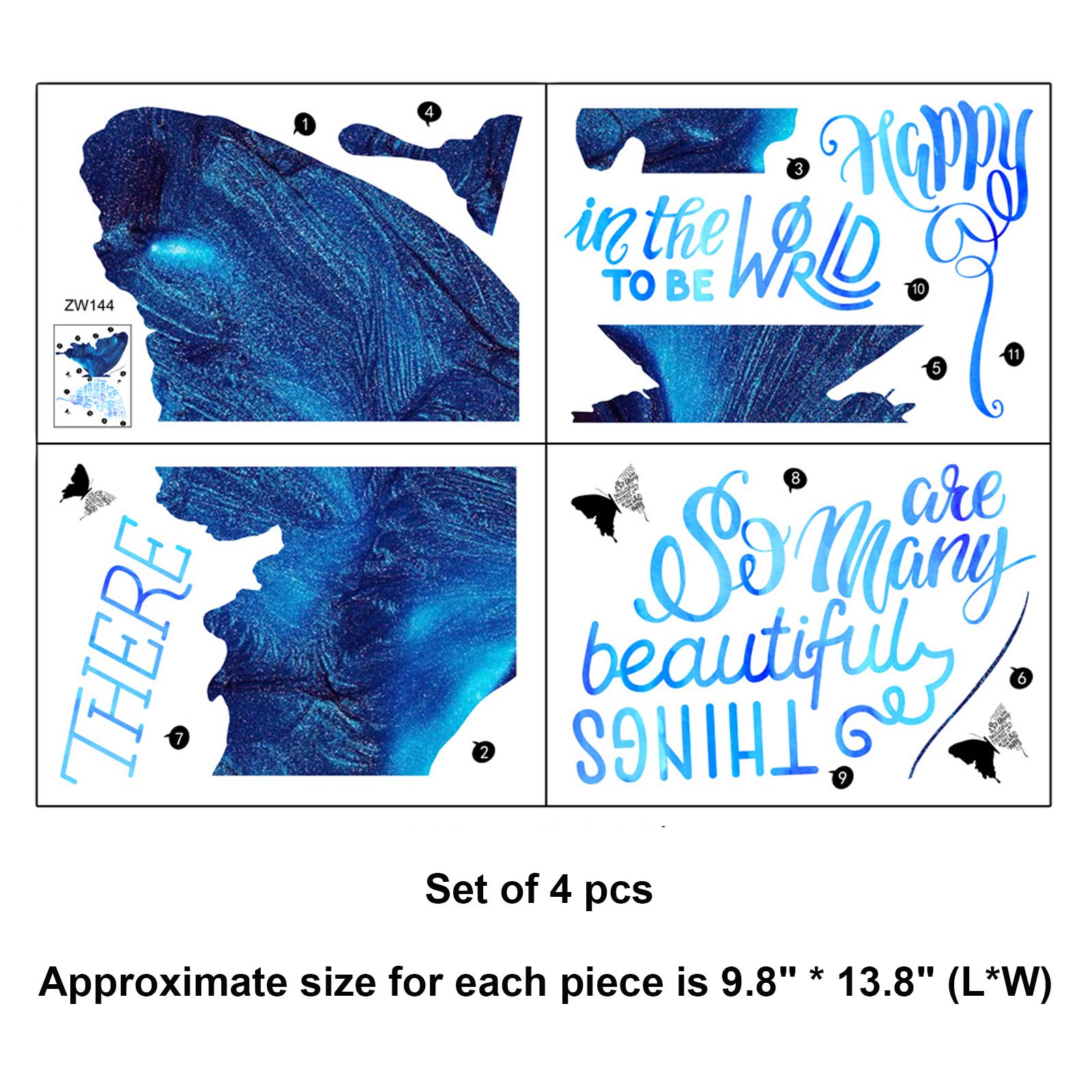 LQANG Big Blue Butterfly Wall Stickers to Be Happy Inspirational Quotes Window Decals Decorations Murals Wall Art Decorative Sticker for Cute Party Decor Supplies