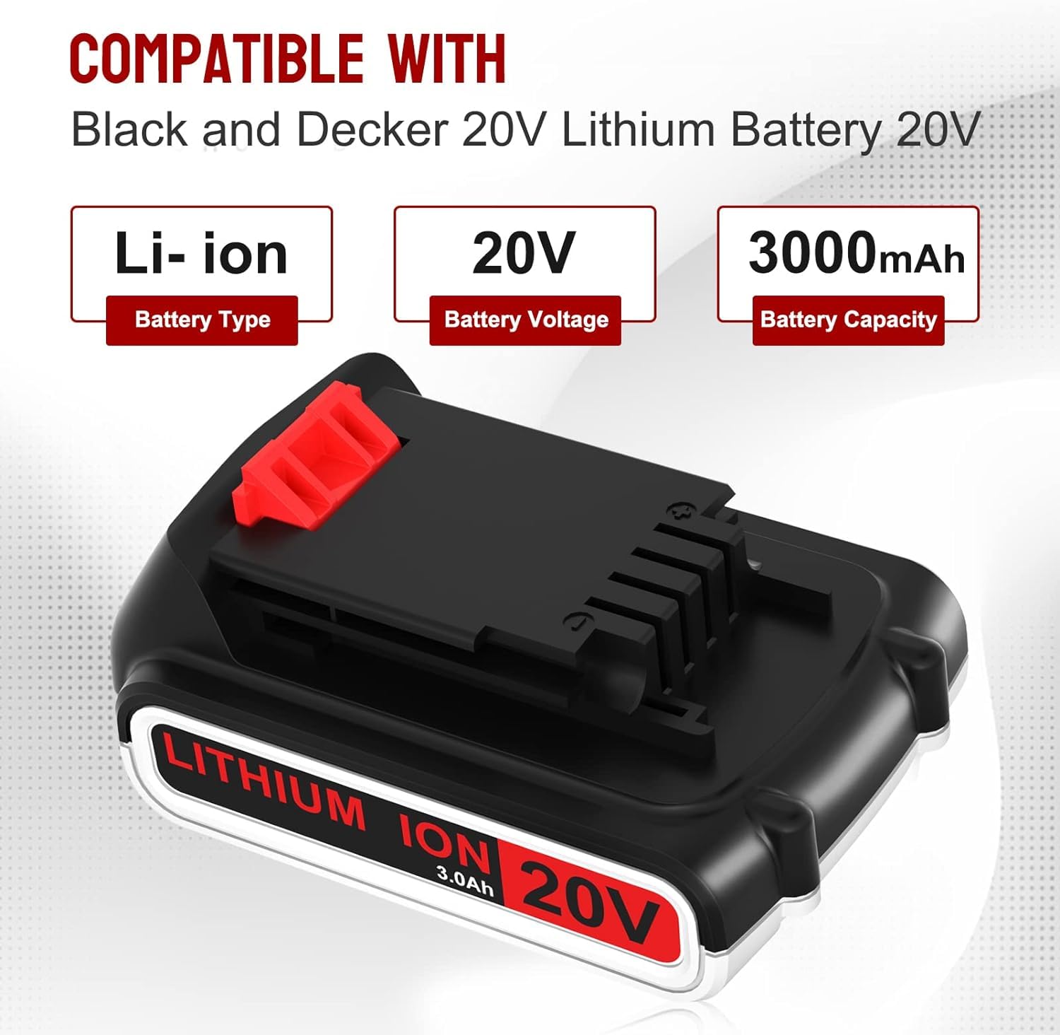 3.0Ah LBXR20 Lithium Replacement Battery for Black and Decker 20V Battery Max LB20 LBX20 LST220 LBXR20B-2 LB2X4020 Compatible with Black and Decker 20 Volt Tools LCS1020 LDX20C LSW221 BDCDMT120-Red