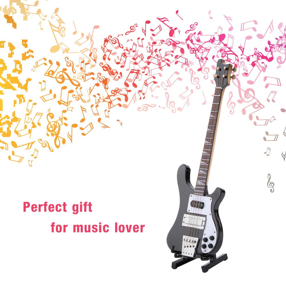 Black Miniature Bass Guitar Replica, with Stand and Case, Instrument Model Ornaments Gift, Exquisite Workmanship and Novel Design