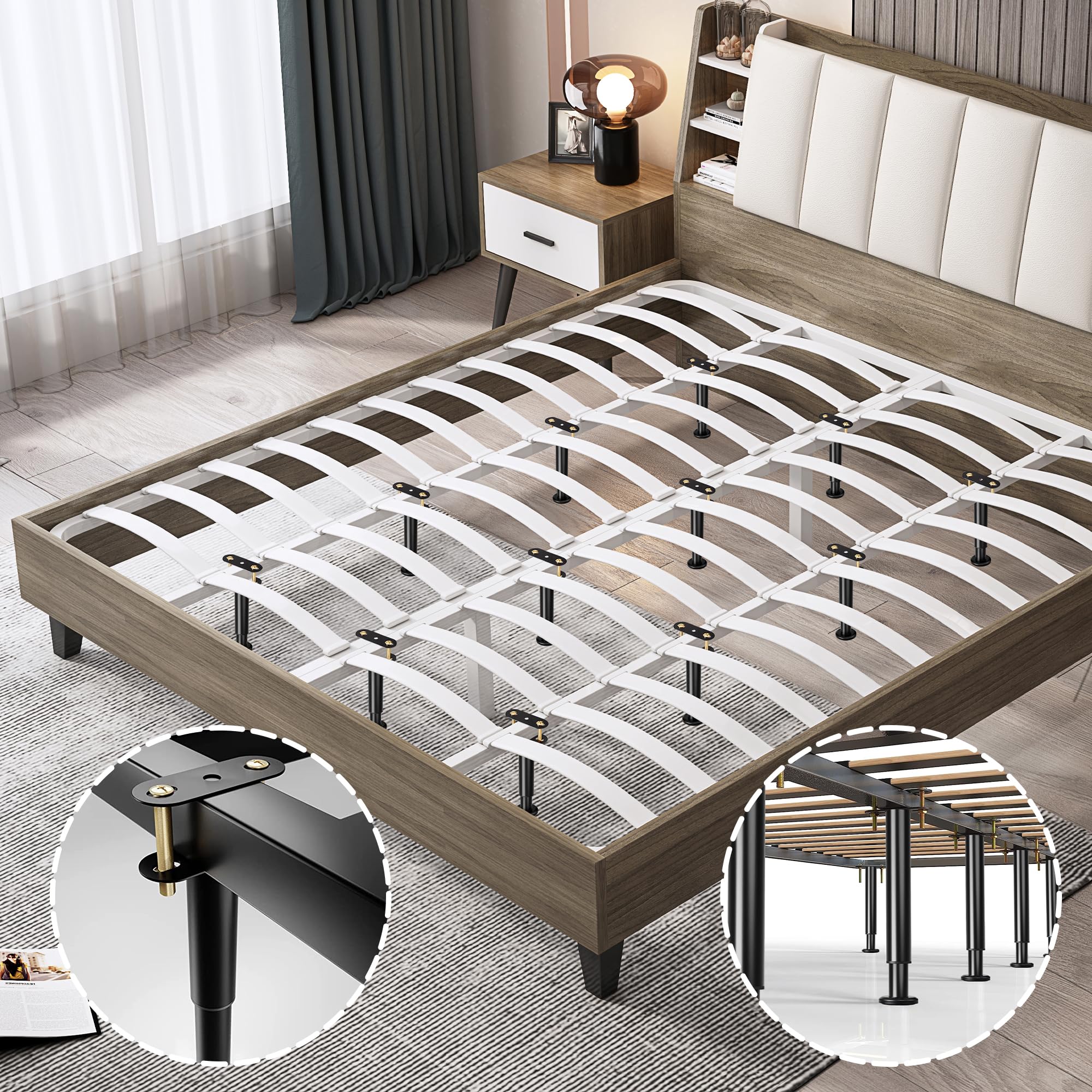 2 Pcs Adjustable Bed Frame Center Support Legs, Heavy Duty Cold Rolled Steel Bed Slat Support Legs With Wider Base, Bed Frame Leg Replacement, Furniture Support Reinforcement Kit (Height 5in To 8.6in)
