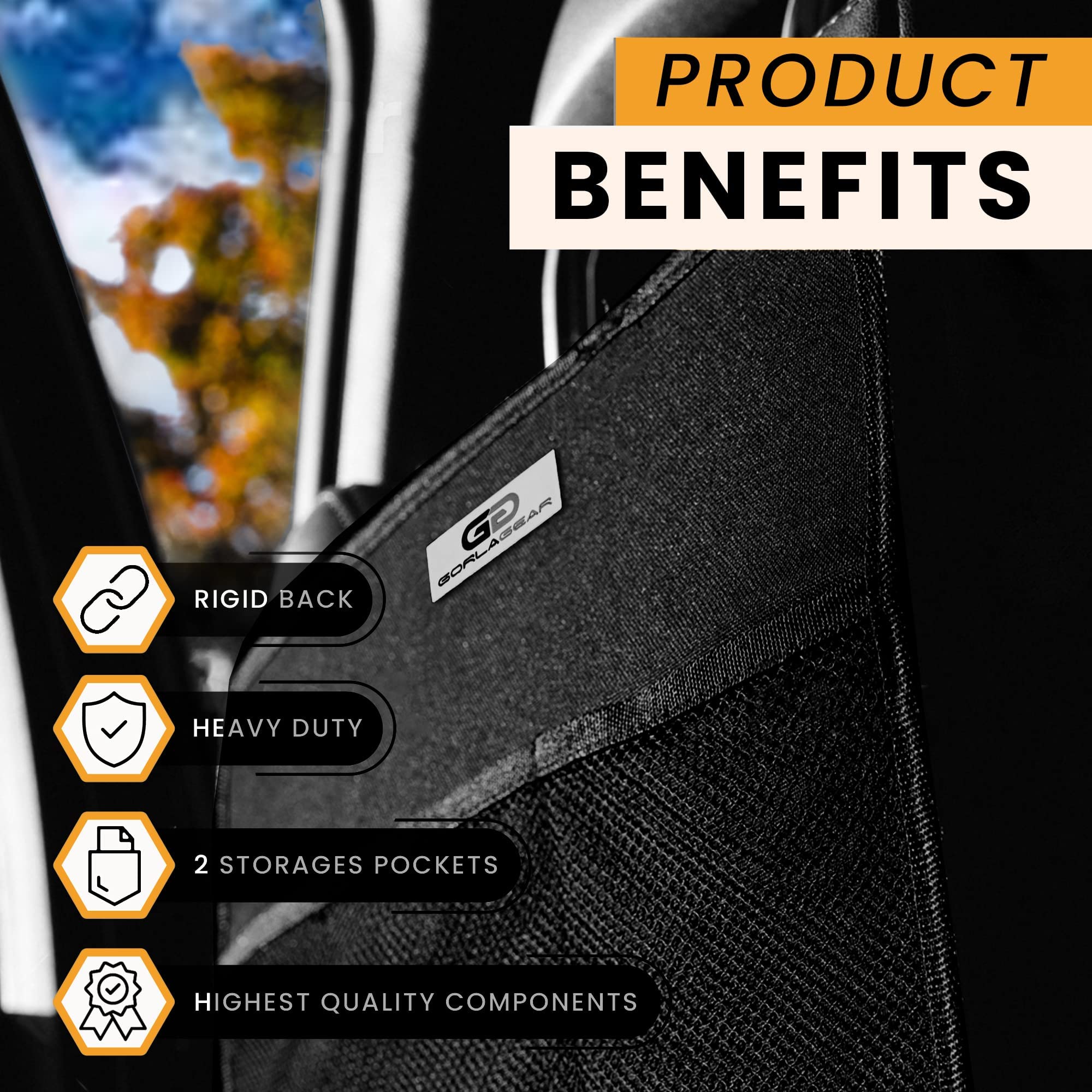 Gorla Gear Black Heavy Duty Kick Mats Back Seat Protector 2 Pack Car Seat Organizer Protection from Booster Seat Baby Toddler Kids Kicking Upgraded Bungee Hooks Universal Fit in Auto Trucks Vans SUV