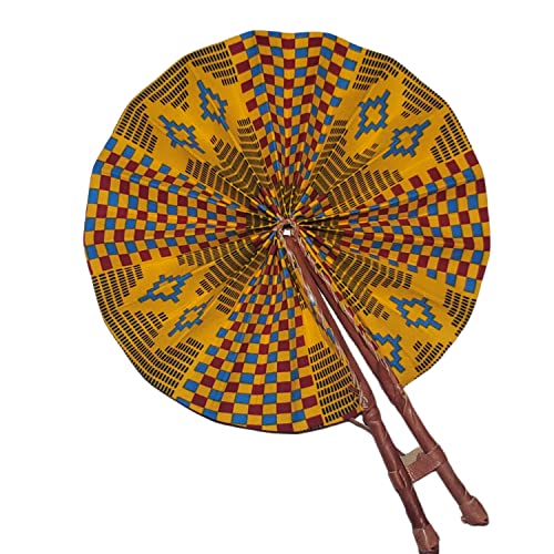 African Fabric Folding Fan: Church, Ankara, Multicolor, kente, Leather, Wedding, Sports, and Pouch Included