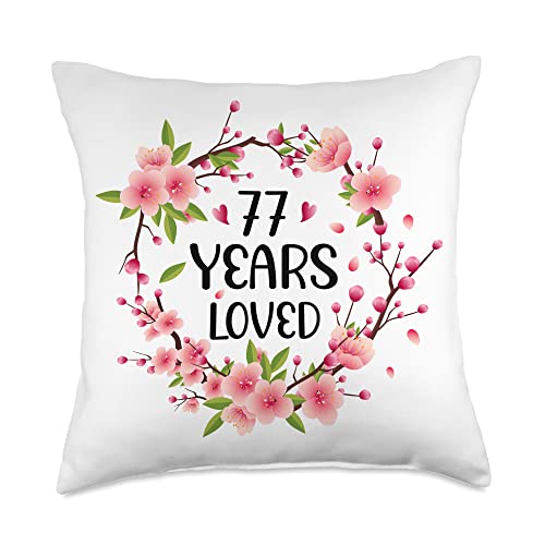 77 Years Old Birthday Gifts for Women and Men Floral Old 77th Birthday Women 77 Years Loved Throw Pillow, 18x18, Multicolor