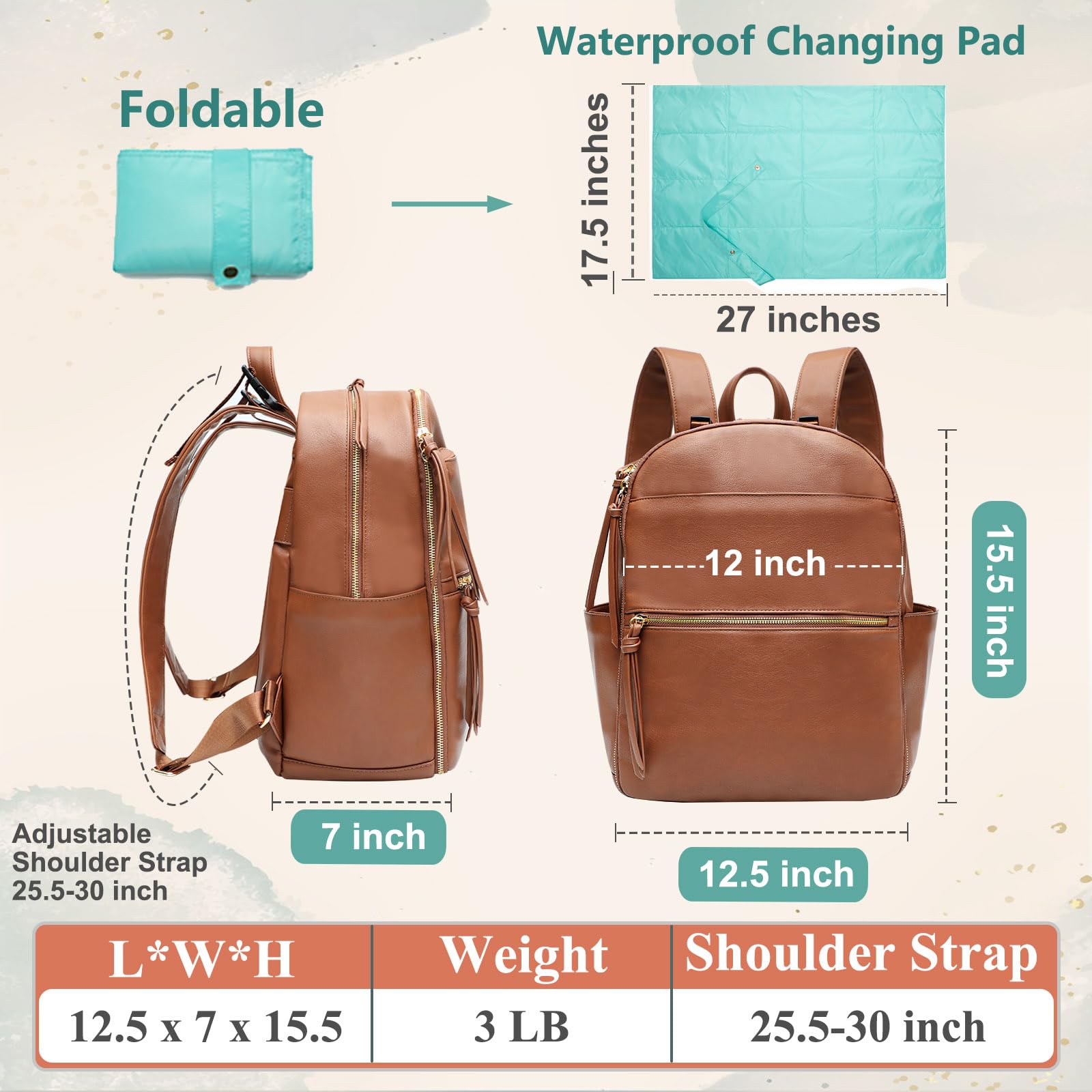 MOMINSIDE Diaper Bag Backpack with 6 Insulated Pockets, Leather Diaper Bag, Large Baby Bag for Mom, Baby Registry, 18 Pockets, Changing Pad, Stroller Straps (Brown)