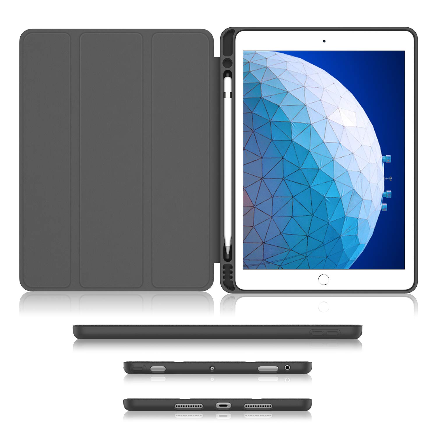 Soke for iPad Air 3 Case 2019 with Pencil Holder, Premium Smart Case, Strong Protection, Auto Sleep/Wake, Ultra Slim Soft TPU Back Cover for iPad Air 3rd Gen 2019/iPad Pro 10.5 2017(Black)