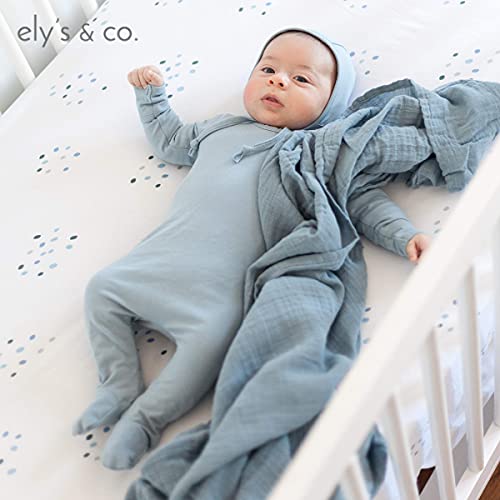 Ely’s & Co. Crib Sheet 1-Pack Combed Jersey Cotton for Baby Boy — (Blue Raindrops)
