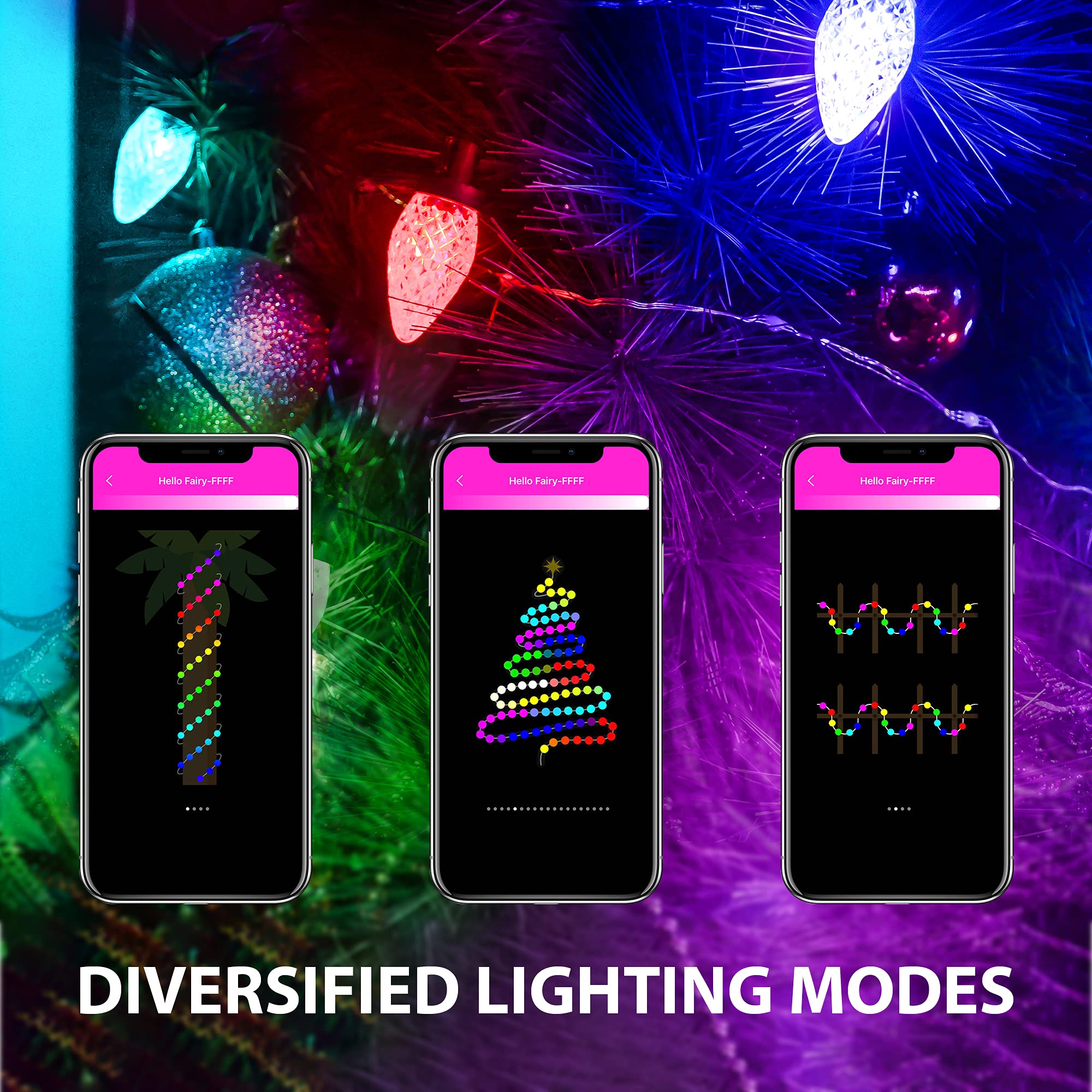Amposei 32.8Ft 50 LEDs Strawberry Christmas String Lights Outdoor Bluetooth Fairy Lights Waterproof Music Sync Twinkle Lights with Phone APP Remote Control, Color Changing Rope Light for Party Garden
