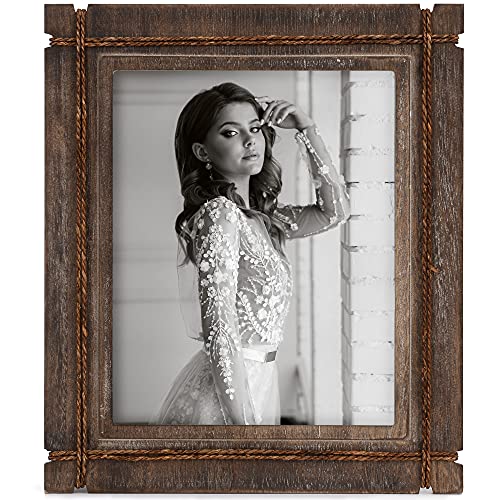 AKRILANE 8.5x11 Picture Frame Wood Rustic, Decorative, Distressed & Vintage Looking Photo Frames Wall Decor for Wall Mount & Table Top Display for Home Decor – 8.5 x 11 Wedding Picture Frames – Style A