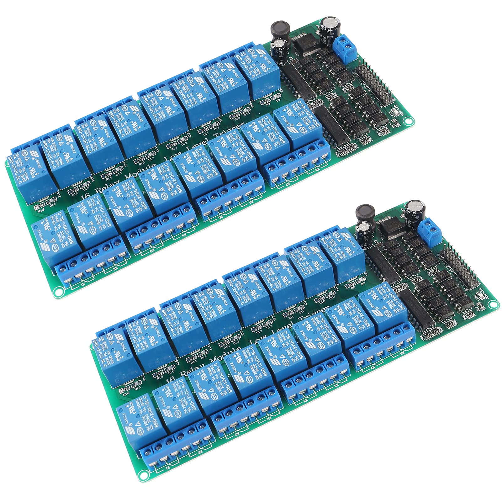 AITRIP 2 Pack 16 Channel 12V Relay Module with Optocoupler LED LM2576 Power Low Level Trigger Expansion Board for Raspberry Pi Arduino DIY Kit PiC ARM AVR