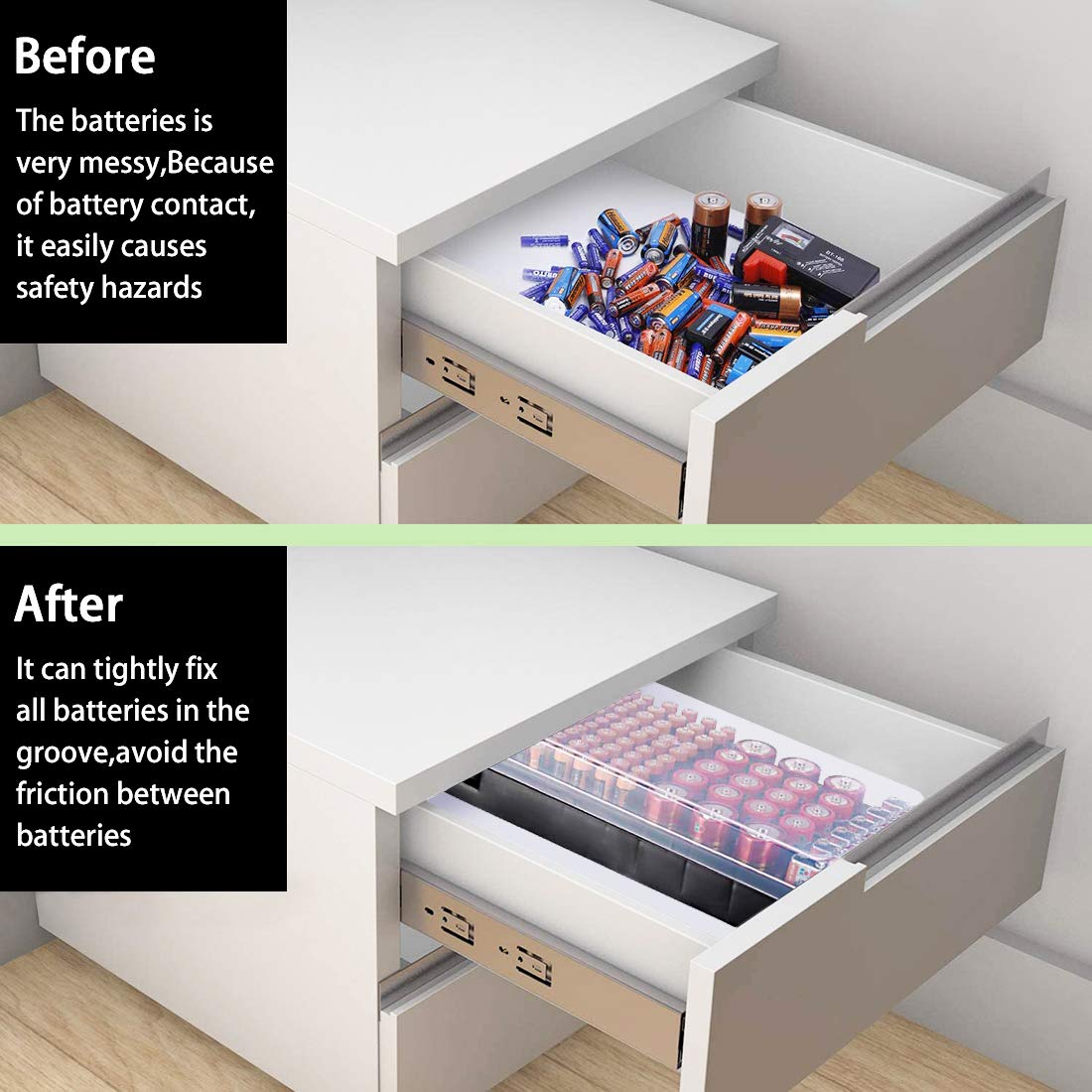Battery Organizer Storage Case Holder with Tester Holds 98 Battery