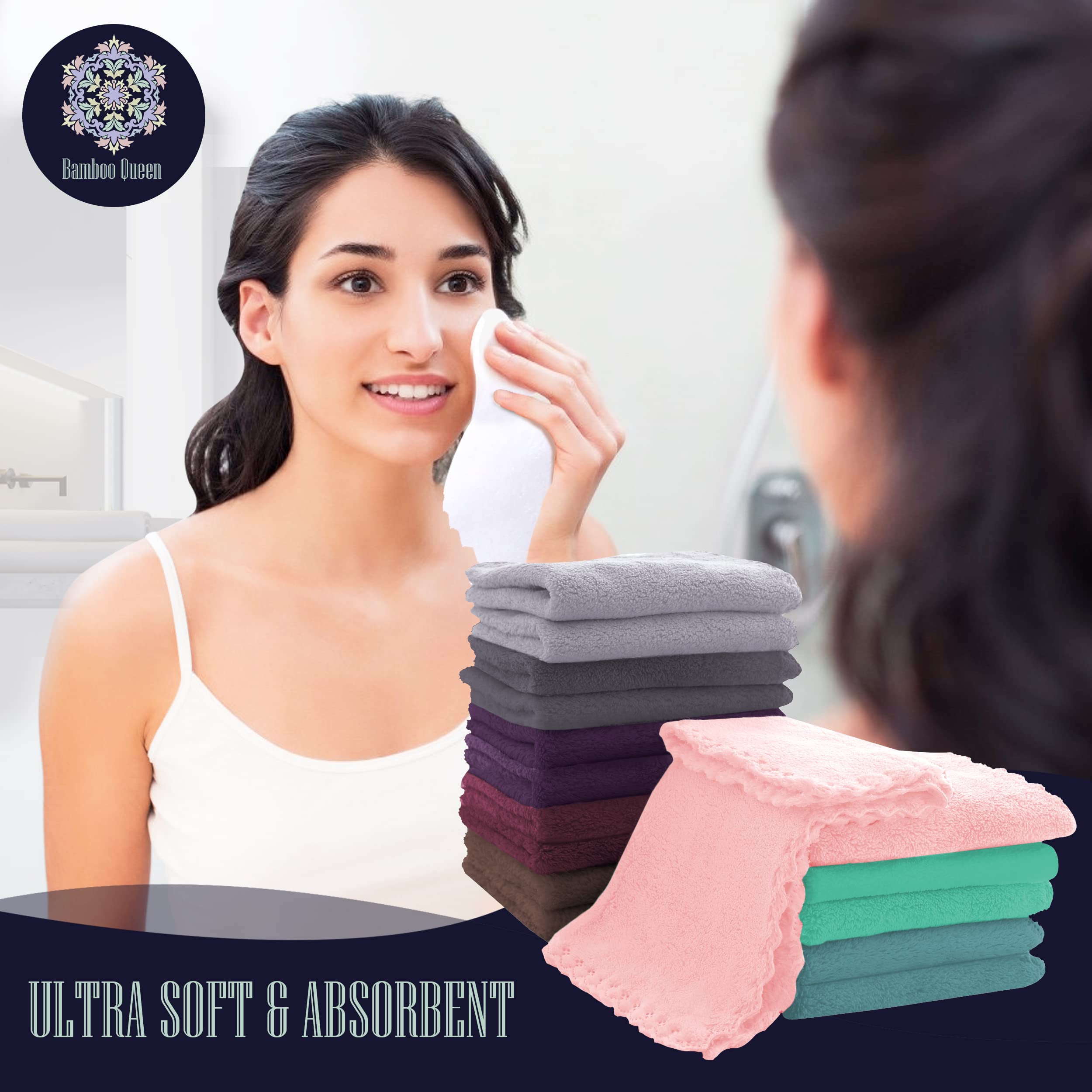 16 Count Premium Makeup Remover Cloths- Super Soft Not Wear Skin - 8×8 Inches - Highly Absorbent Microfiber Coral Velvet Fingertip Face Towels Washcloths for Hand and Make Up, Quick Dry- Classics