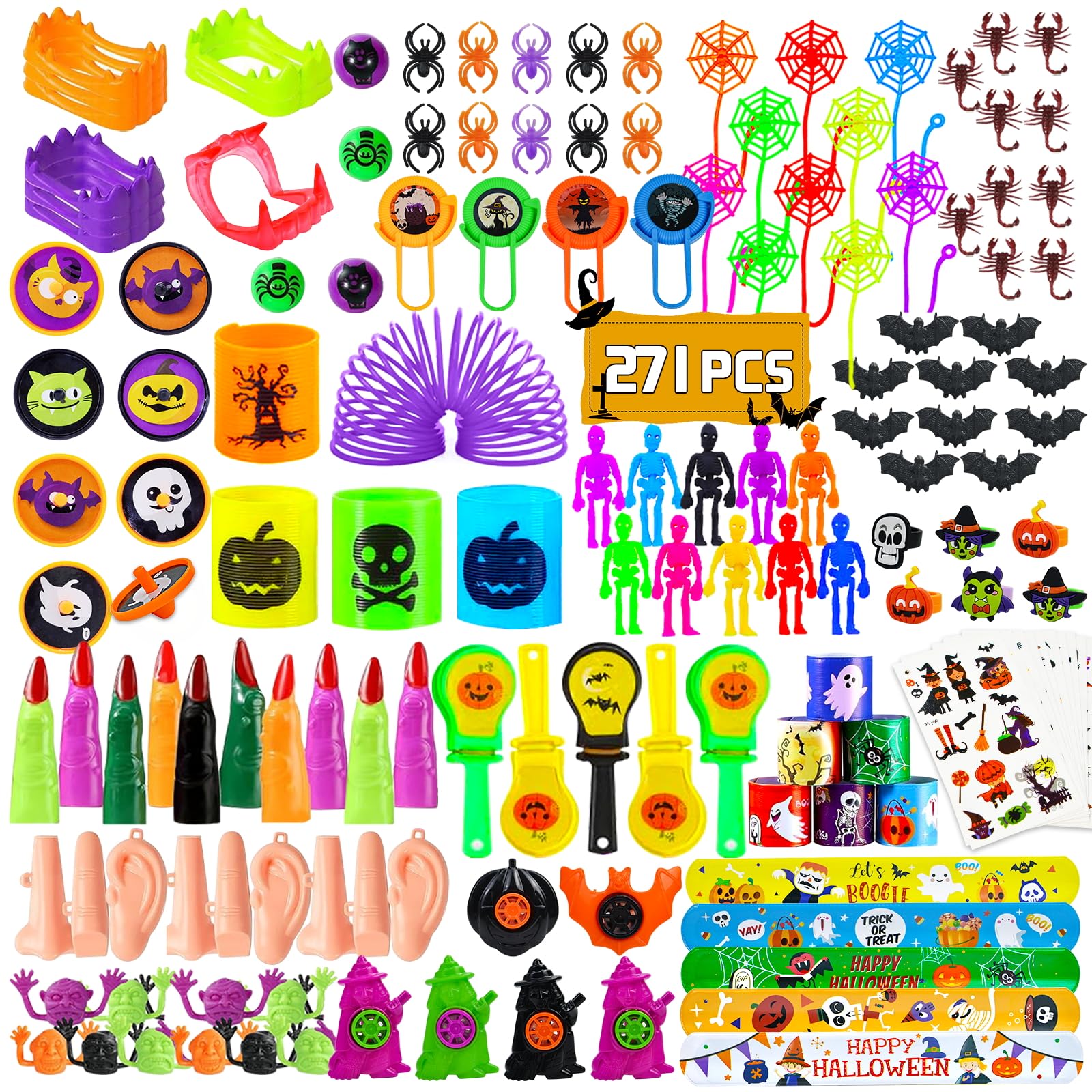 271 Pcs Halloween Party Favors, Halloween Toys Bulk for Kids Party Supplies, Halloween School Prizes,Halloween Stuff Assortment Classroom Trick Treating Halloween Treasure Box Gifts for Boys Girls