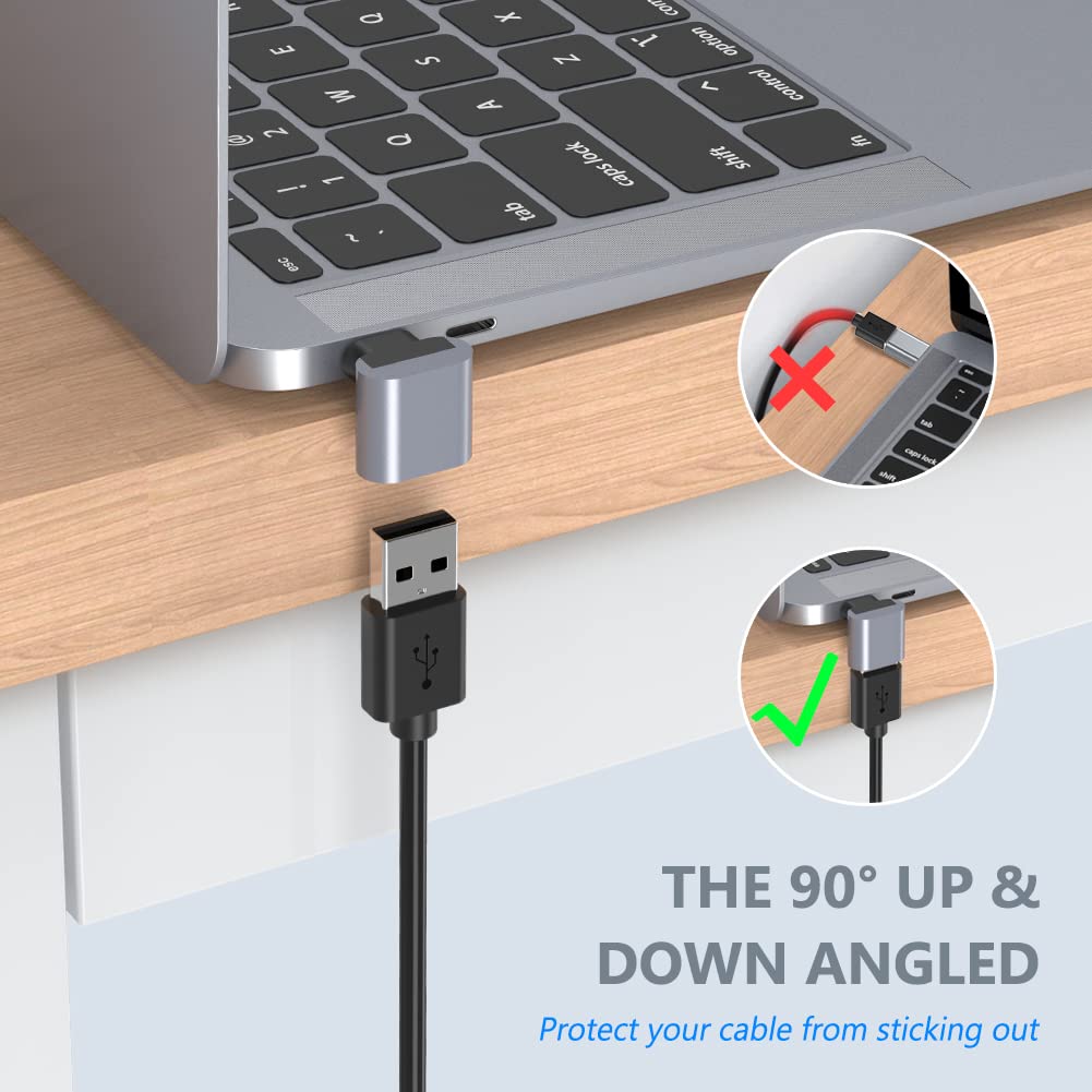 90 Degree USB to USB C Adapter 2 Pack,yootech Up & Down Angled USB-C to USB Adapter,Thunderbolt 4/3 to USB Female Adapter Converter for MacBook Pro 2021,MacBook Air 2020,iMac, Dell XPS,Galaxy Book etc