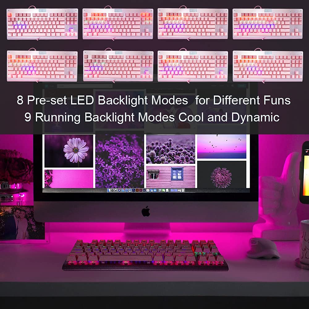 Granvela E-yooso Pink Z-77 Mechanical Keyboard | Aluminium Panel |Tactile Brown Switches | Rainbow LED Backlit | N-Key Rollover | 87-Key Tenkeyless | Hot Swappable