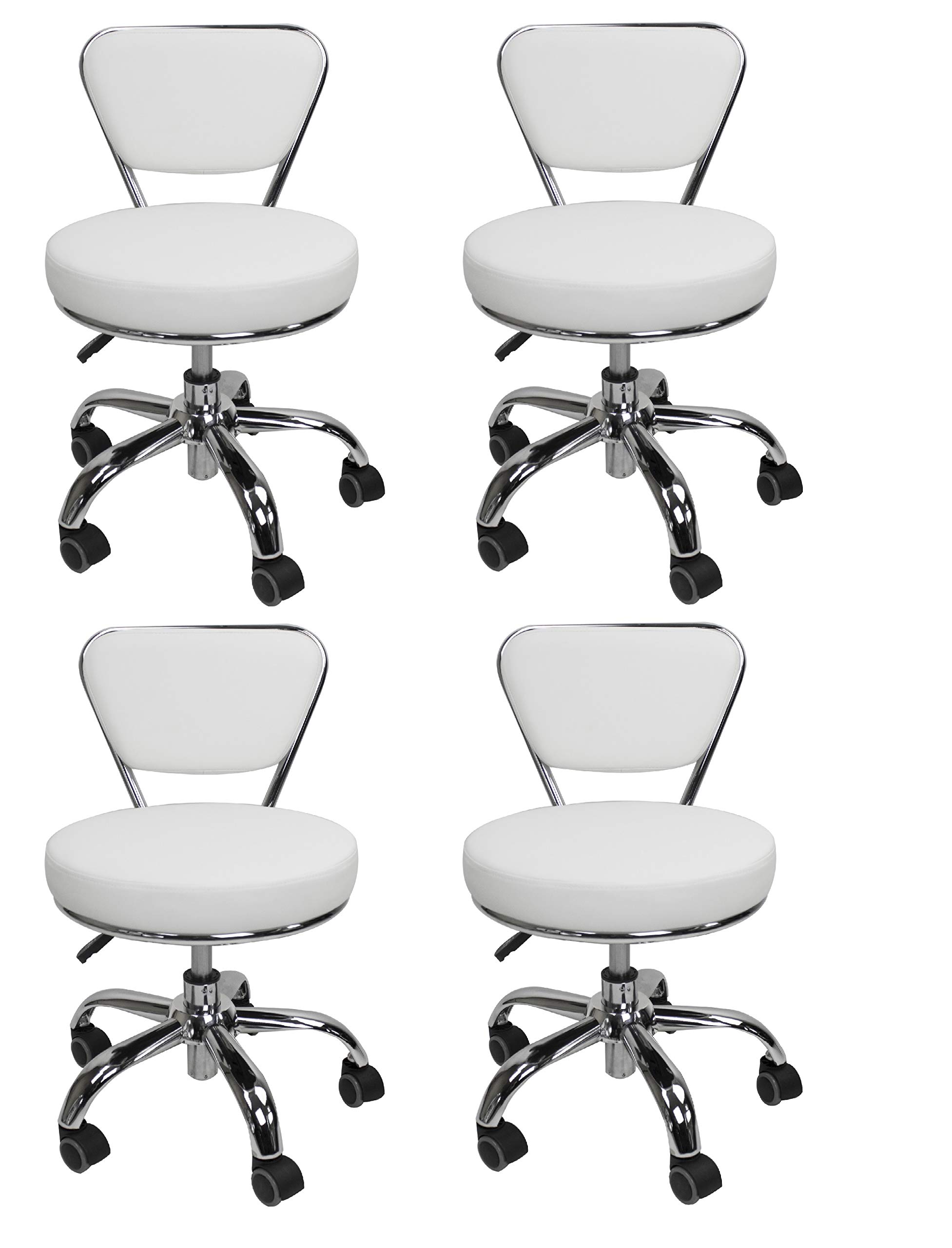 Set of 4 DAYTON WHITE Salon Nail Pedicure Stool Pneumatic, Adjustable Height, Rolling Salon Furniture & Equipment