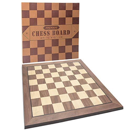 AMEROUS 15 inches Wooden Chess Board Only, Professional Staunton Tournament Chessboard No Pieces with Gift Package - Chess Rules, Portable Chess Board for Beginners, Kids, Adults