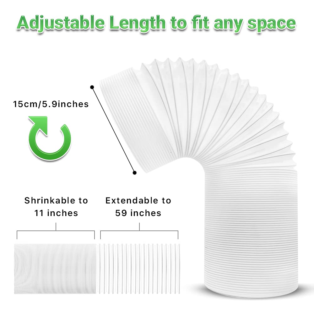 Air Conditioner Hose, lasama Universal Exhaust Hose, 5.9" Diameter Portable AC Exhaust Vent with Length 59", Clockwise Thread