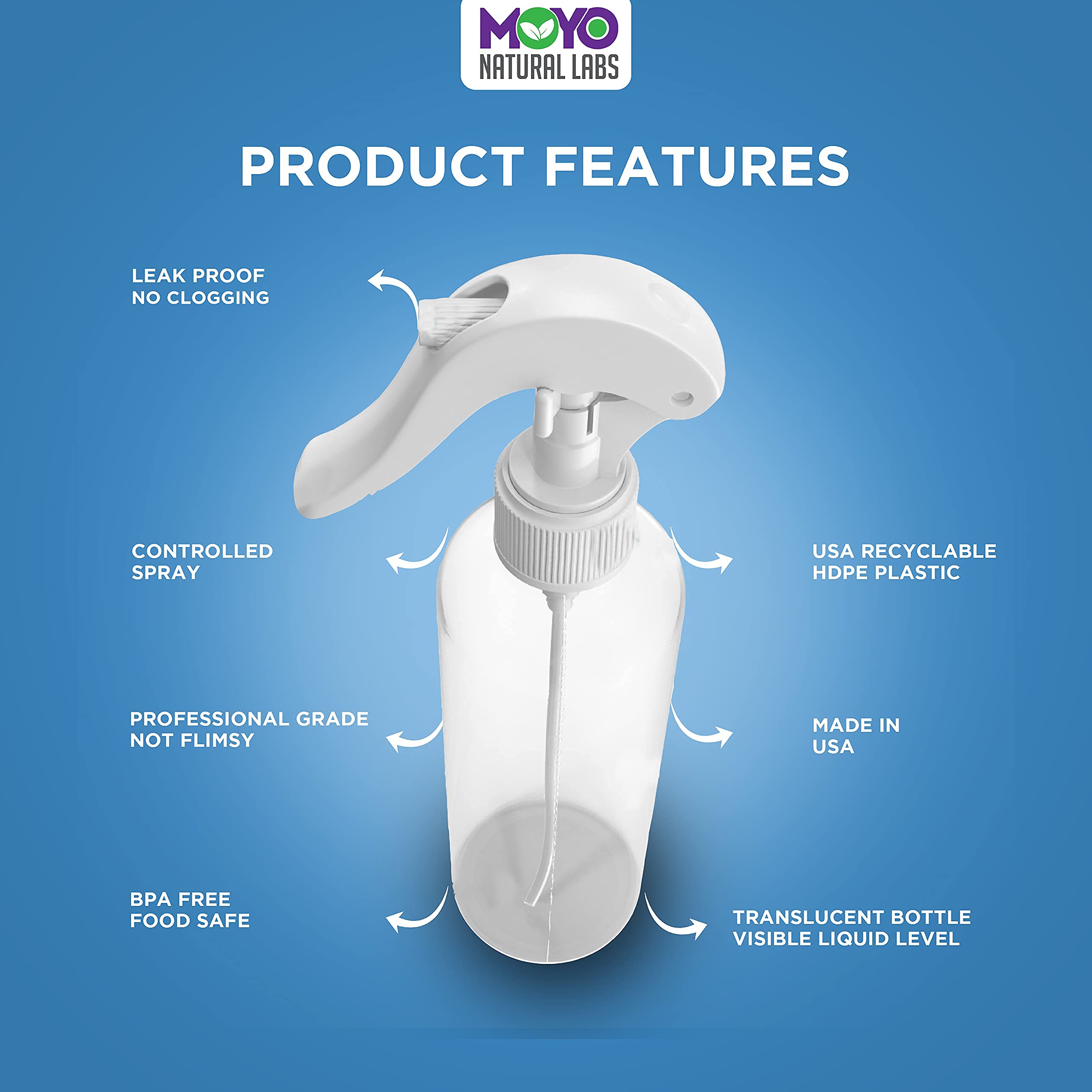 MoYo Natural Labs 8 oz Spray Bottles, Boston Round Trigger Sprayer Empty Travel Containers, BPA Free PET Plastic for Essential Oils and Liquids/Cosmetics (Pack of 12, Amber)