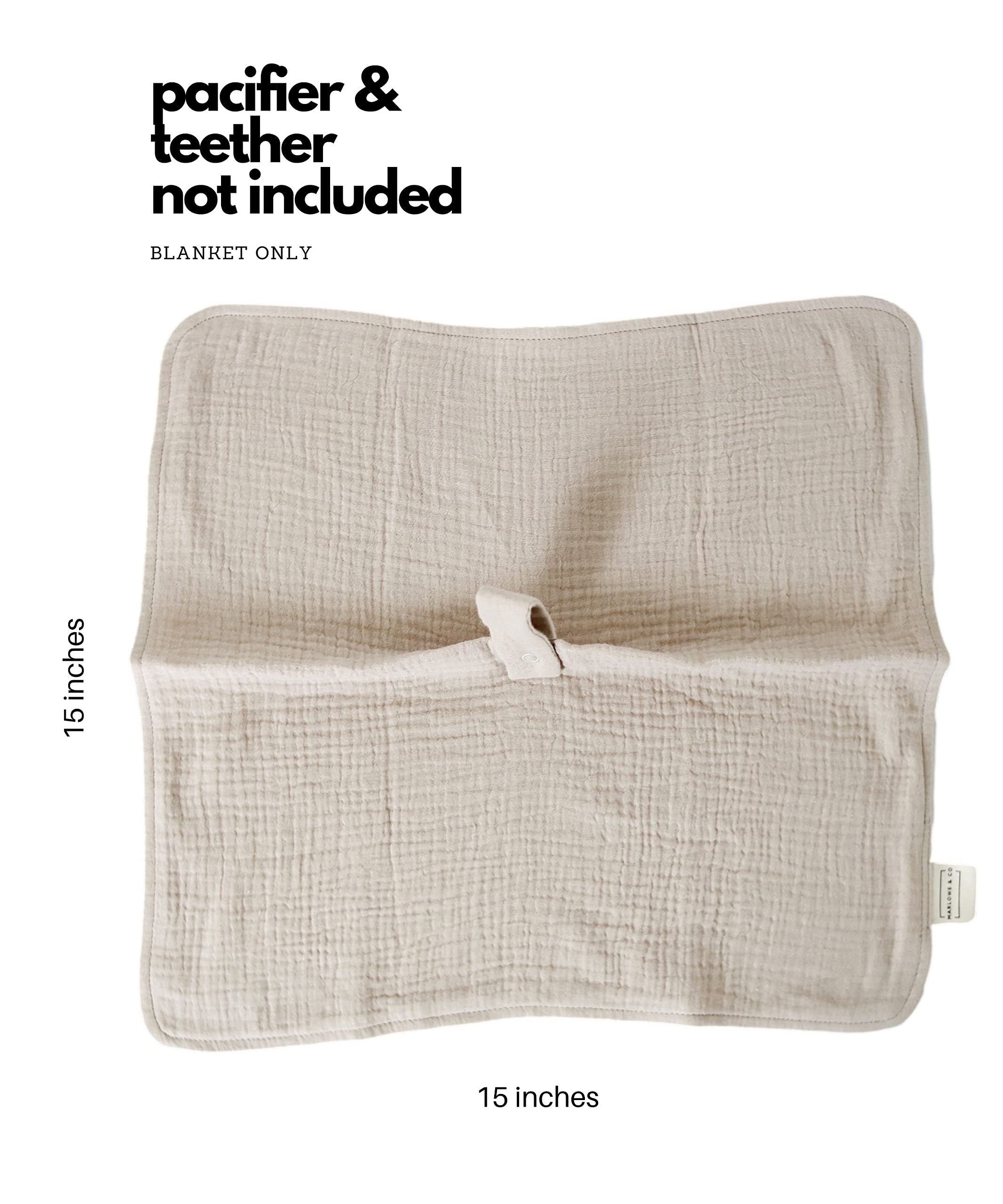 Marlowe & Co Organic Cotton Muslin Baby Blanket with Snap Closure, 15 in x 15 in Lovey with Holder (Natural Sand)