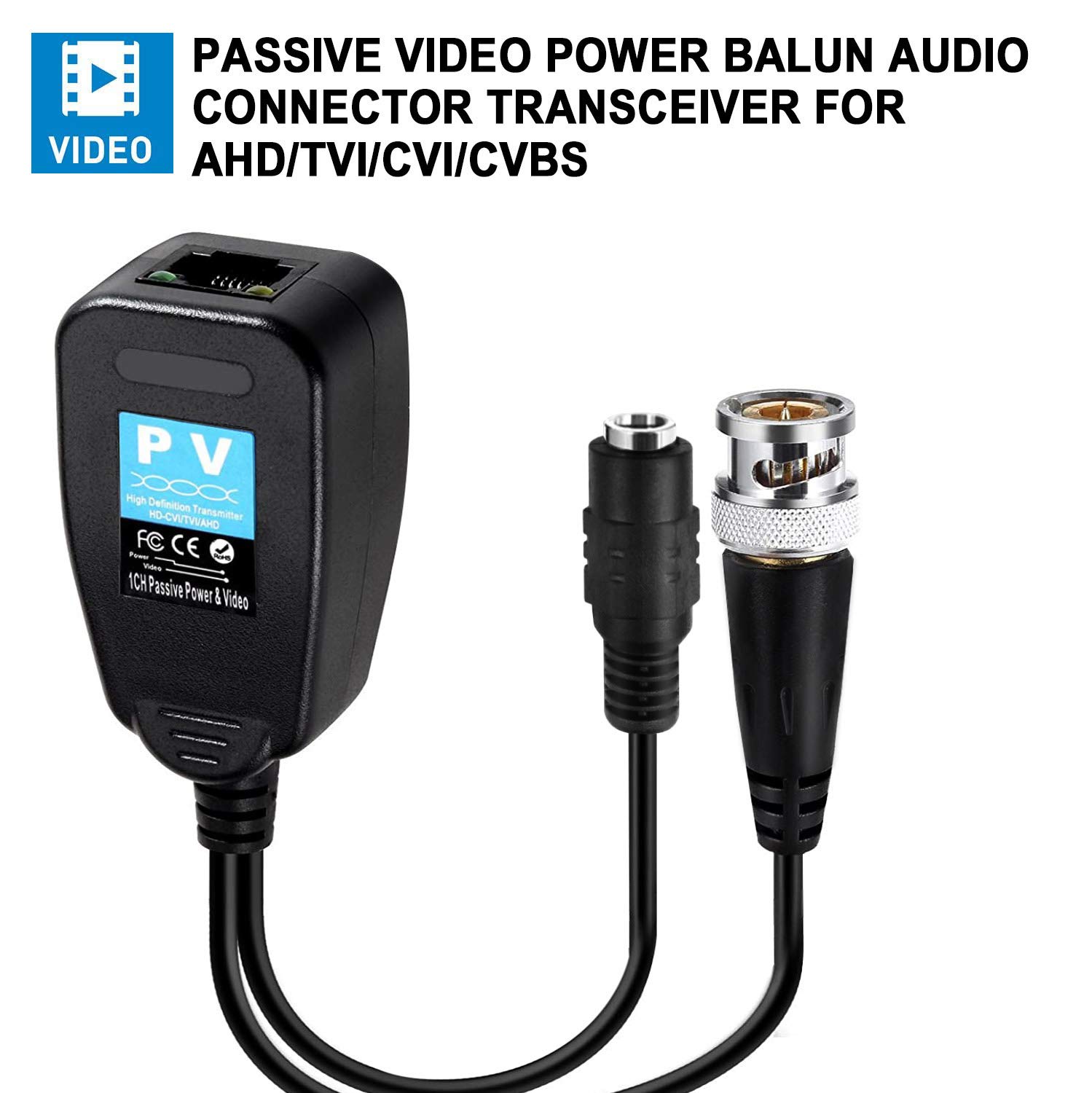 DeguangXin Passive Video Balun 12 Pairs HD-CVI/TVI/AHD Passive Video Balun with Power Connector and RJ45 CAT5 Data Transmitter BNC Twisted Pair