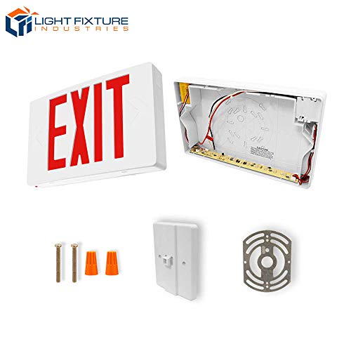 LFI Lights | Red Self Testing Exit Sign | All LED | White Thermoplastic Housing | Hardwired with Battery Backup | Optional Double Face and Knock Out Arrows Included | UL Listed | (2 Pack) | LED-R-W-ST
