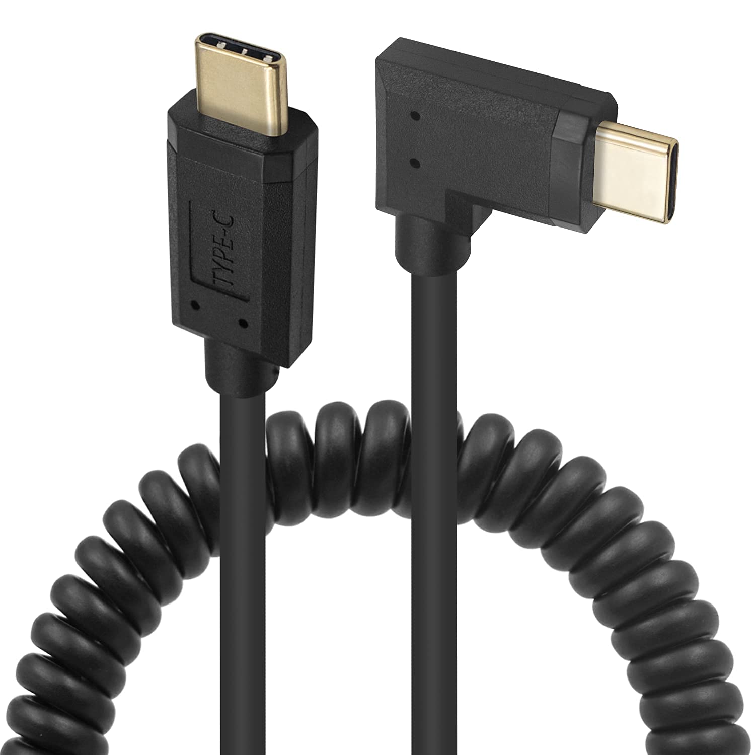 Qaoquda USB C Cable, USB 3.1 Type C (USB-C) Male to Male Coiled Spring Spiral Cable, 3A 10Gbps Fast Charging, Data Extension Cable, Stretched 3FT/1M (M/M Left & Right)