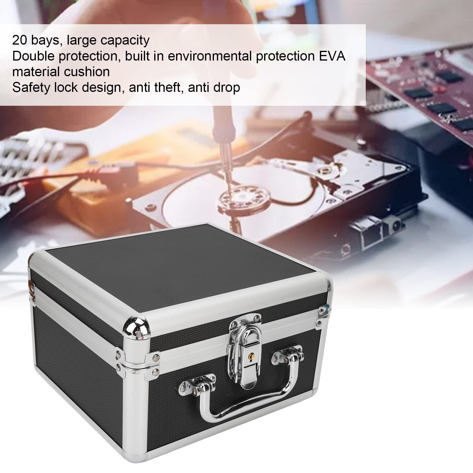 20 Bays Double Protection Hard Drive Protection Box with Security Lock,2.5in Handle HDD Storage Box Suitcase,Fit for Internal Hard Drive