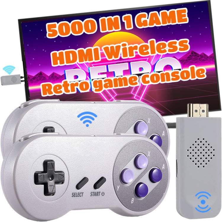 AKARSOLY Retro Game Console,4K HDMI Video Game System Built in 5000 Classic Games,Dual Game Controllers Wireless and Plug and Play Video Game Console.