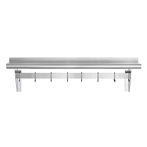 AmGood 12" x 60" Stainless Steel Wall Mounted Pot Rack with Shelf | NSF Certified