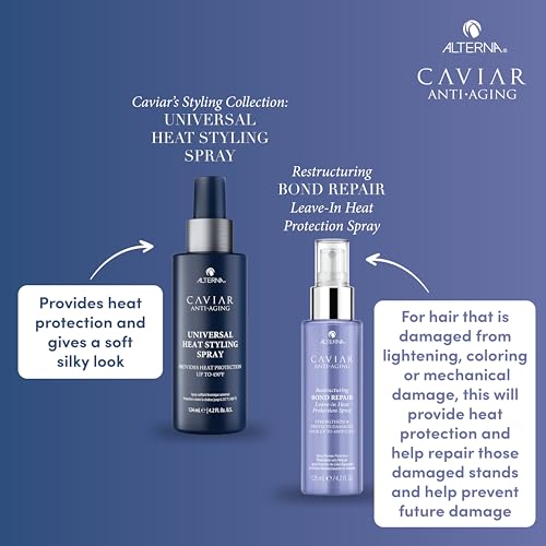 Alterna Caviar Anti-Aging Restructuring Bond Repair Leave-in Heat Protection Spray, 4.2 Fl Oz | Strengthens & Protects Damaged Hair