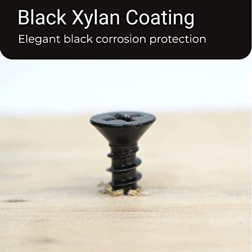 Bolt Dropper No. 8 x 2'' Black Screws, Xylan Coated Stainless Flat Head Phillips Wood Screw Deep Cut (25 Pack), 18-8 (304) Stainless Steel Anti Corrosion