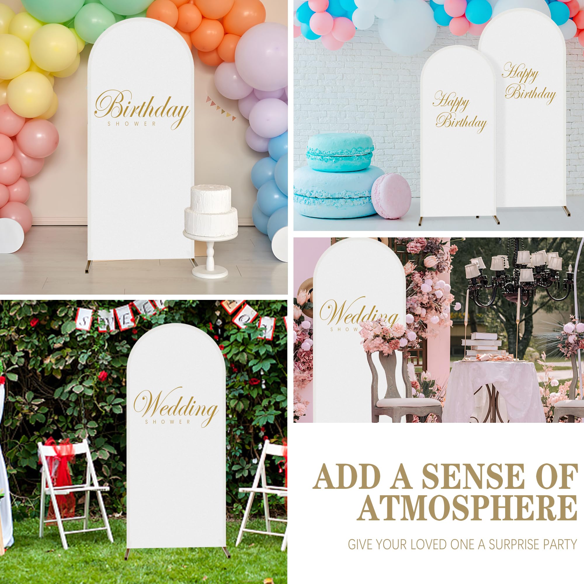 2.6 x 6Ft Arch Backdrop Cover- Spandex Fitted Round Top Wedding Arch Cover- 2-Sided Arch Stand Cover Backdrop Fabric for Wedding Birthday Banquet Decoration (Frame Not Included)