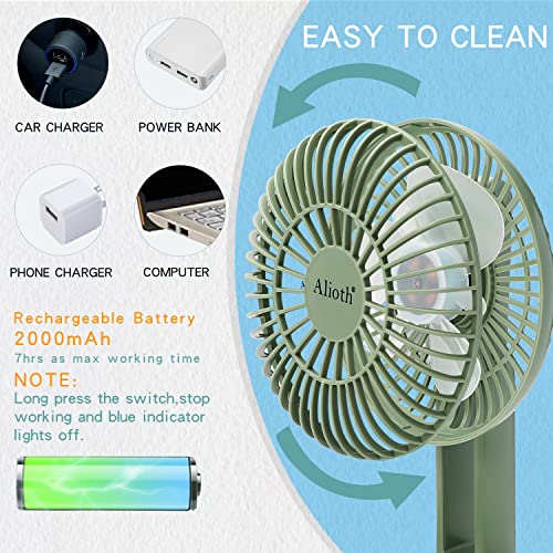 Alioth Portable Foldable Desk Fan, Rechargeable Personal Fan Cordless, 3 Speeds Super Quiet Battery Operated Fan for Office, Home, Outdoor (Green)