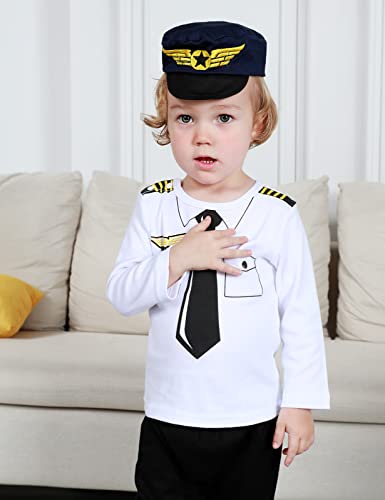 COSLAND Pilot Costume for Boys Todder Halloween Outfit, White, 12-18 Months