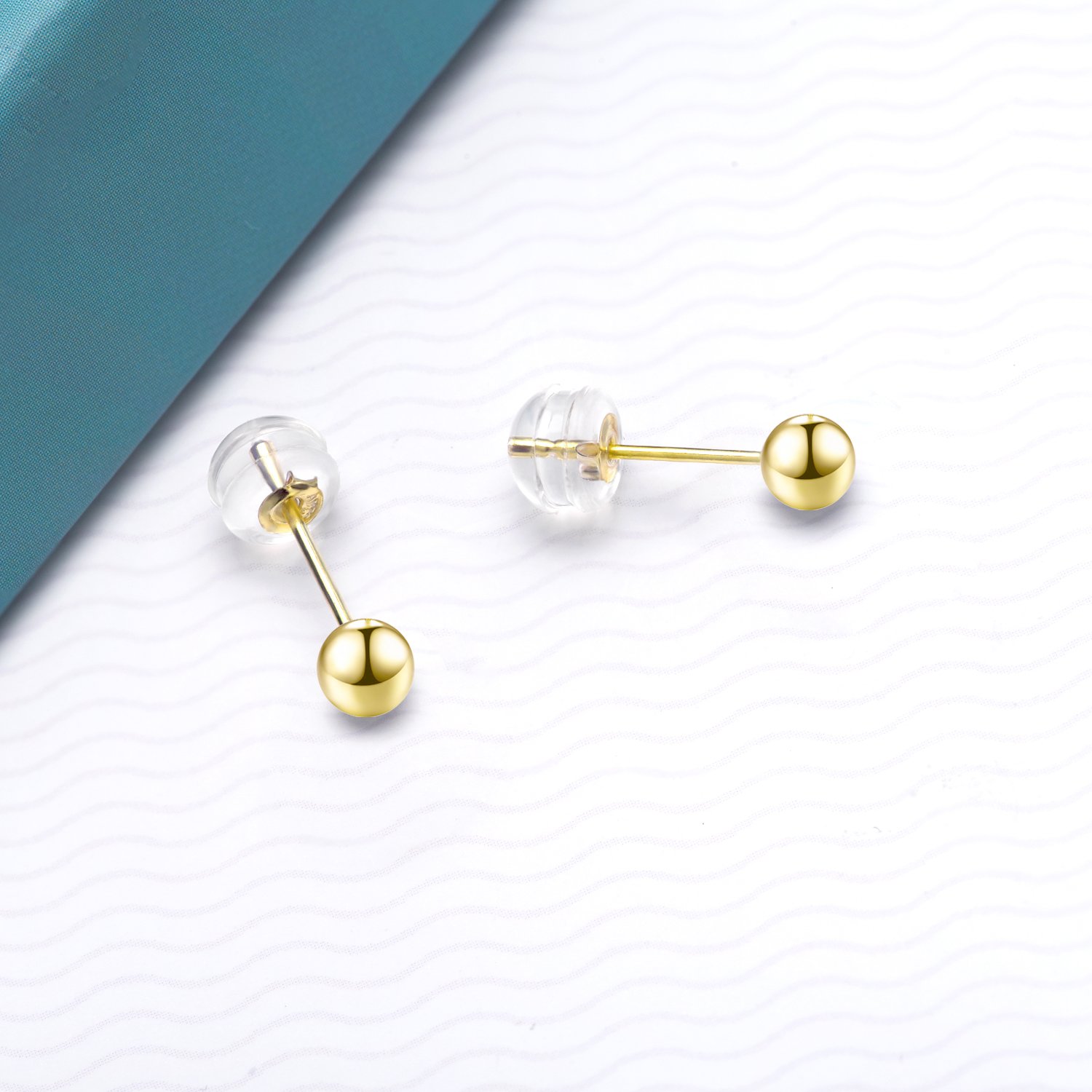 18k Gold Ball Stud Earrings, Small 18 Carat Yellow Gold Post Earrings for Women (3mm)