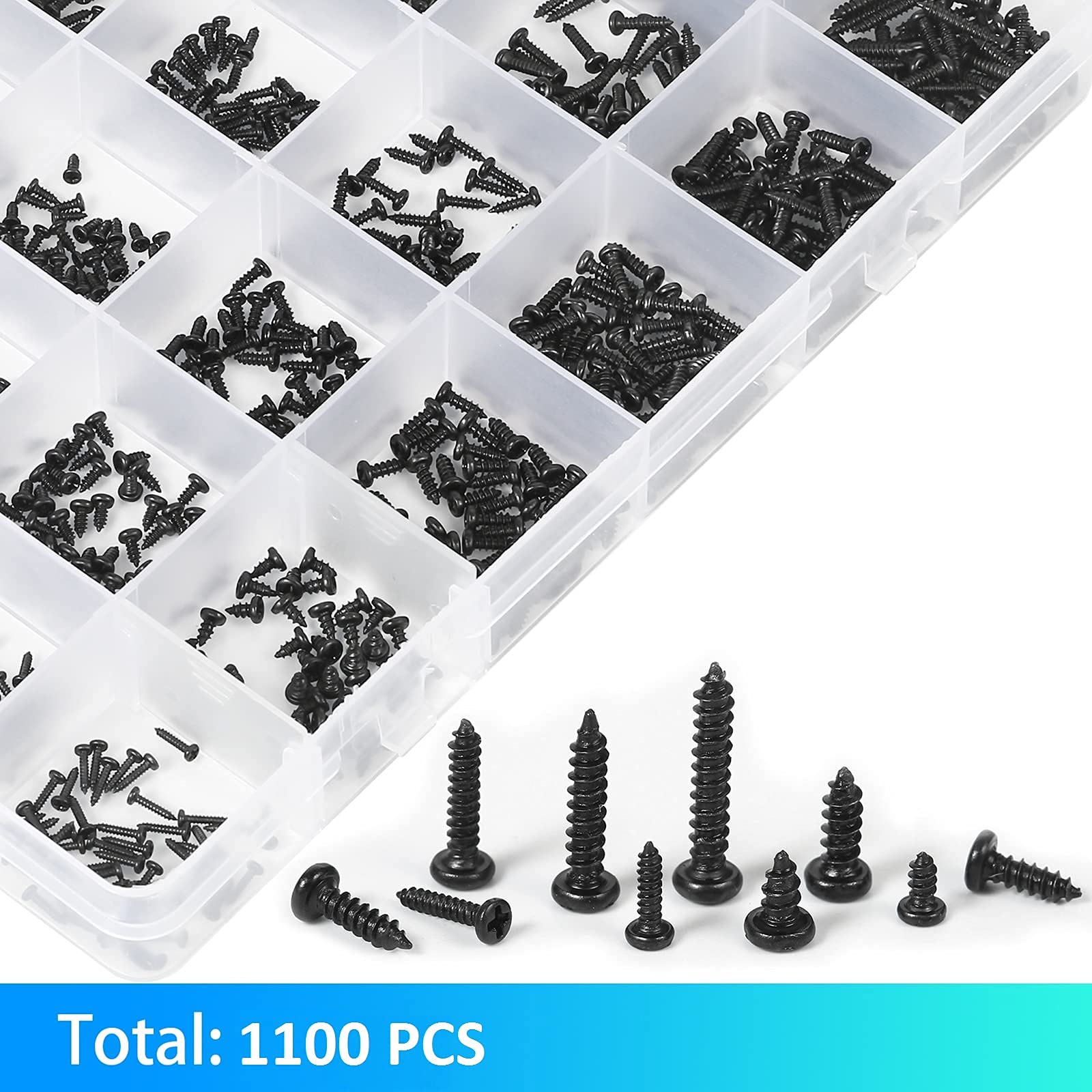 MEIYYJ 1100pcs Round Pan Head Tapping Screws Laptop Notebook Computer Screws Kit,M1.2,M1.4,M1.5,M1.7,M2 countersunk Phillips Mini Screw Set for Electronic Repair (1100PCS)