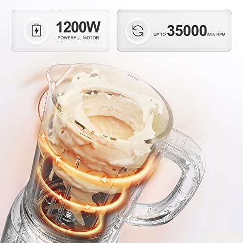 Bear Blender, 1500 Peak Watts Professional Countertop Blender for Kitchen, Blender for Shakes and Smoothies with 51 Oz Glass Jar,Auto-Programs Functions with LED display for Ice Crush, Smoothies, Milkshakes and Autonomous Clean