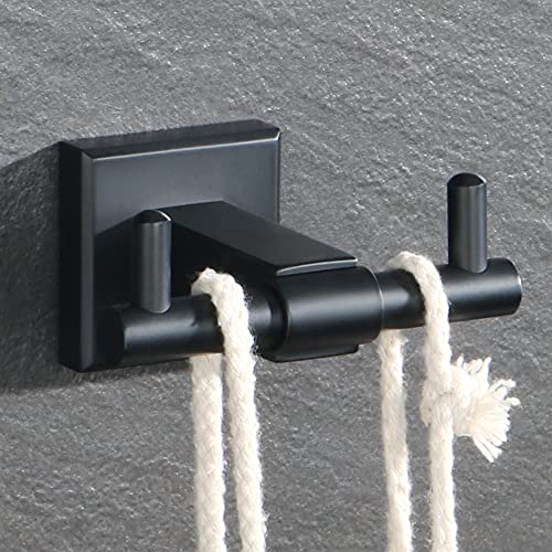 Alise Towel Hooks Bathroom Double Robe Hook Lavatory Bath Coat Hooks Wall Mount Clothes Hook,Matte Black Finish